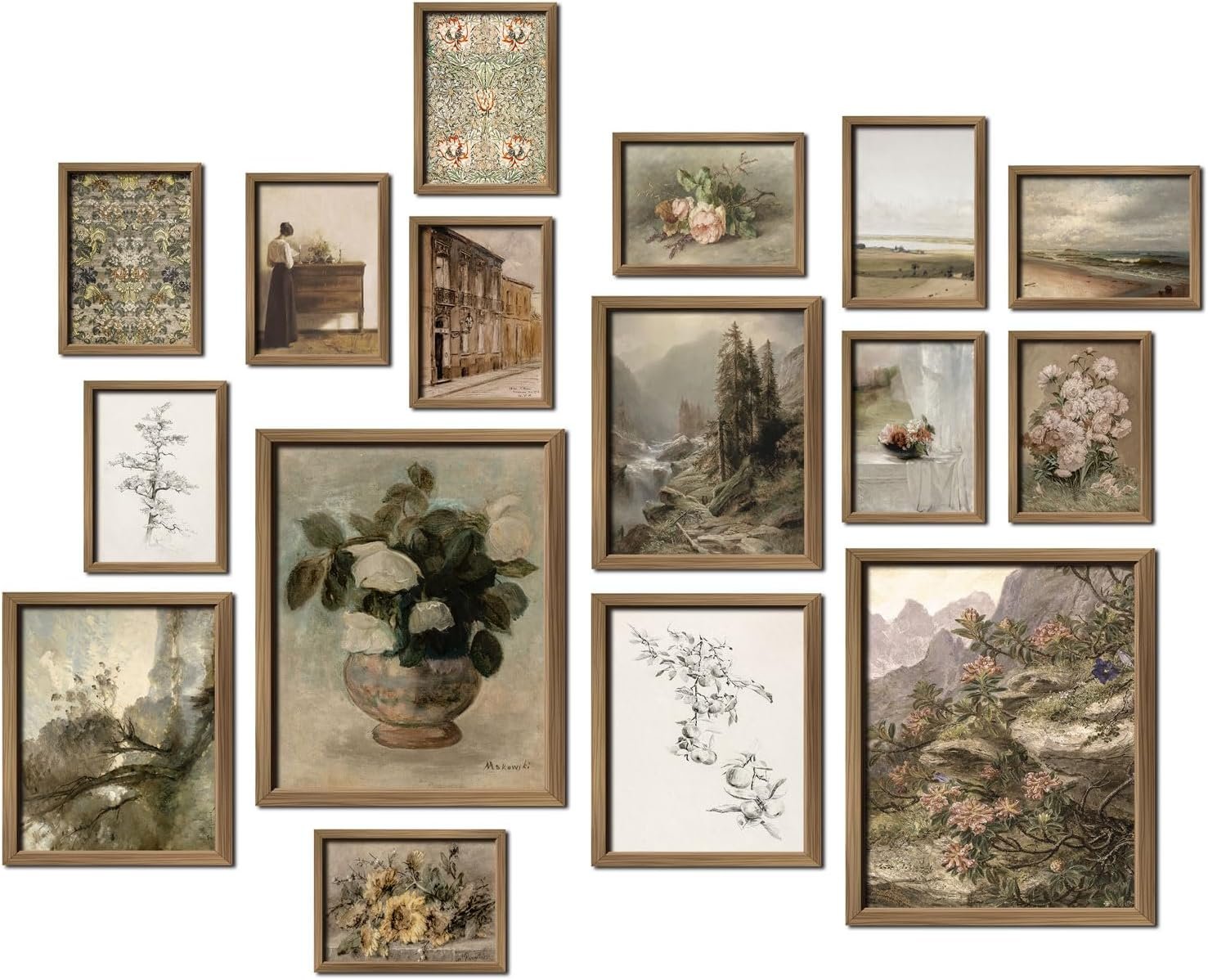 16 PCS Framed Vintage Wall Art Decor, French Country Farmhouse Gallery ...